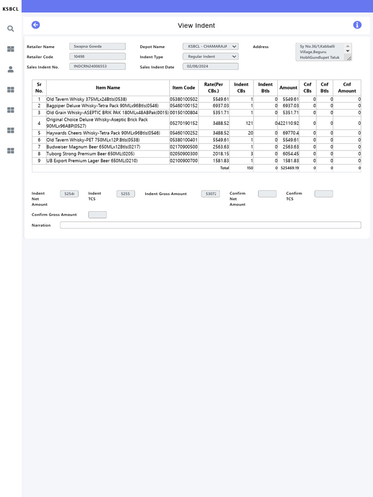 KSBCL - Sales Invoice SWAPNA 02.08.24 | PDF | Drink | Food And Drink ...