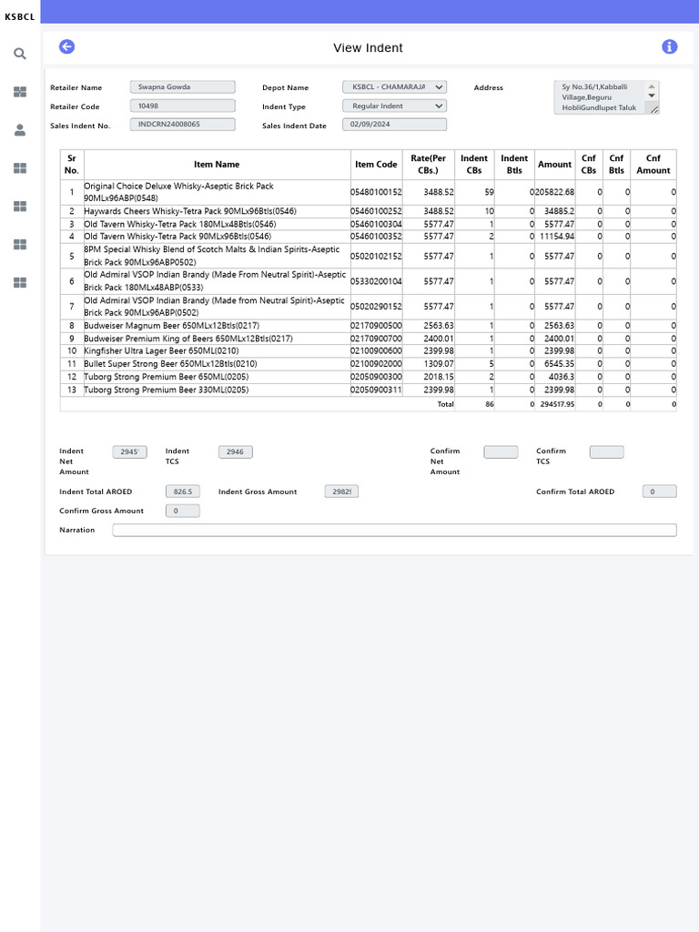 KSBCL - Sales Invoice SWAPNA 02.09.24 | PDF | Alcoholic Drinks | Whisky