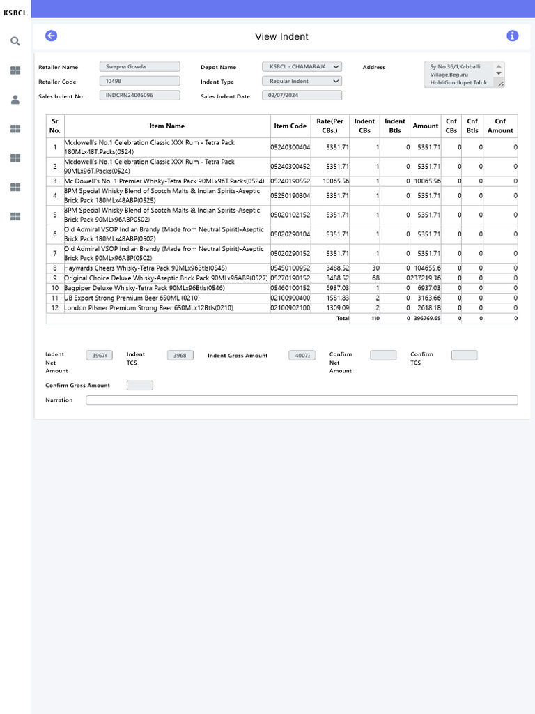 KSBCL - Sales Invoice SWAPNA 02.07.24 | PDF | Alcohol | Drink