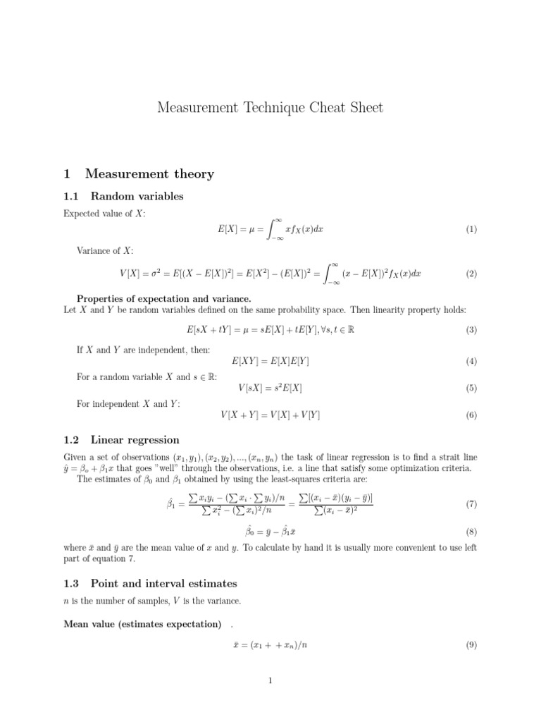 Measurement Technique Cheat Sheet | PDF | Standard Deviation | Variance