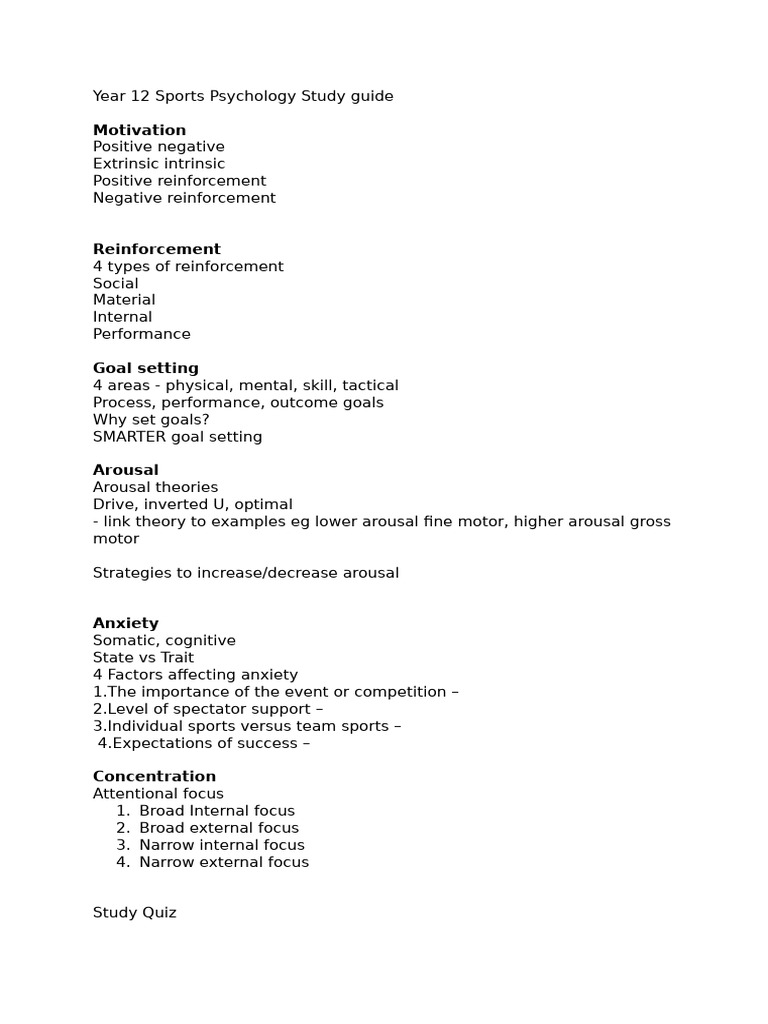 Year 12 Sports Psychology Guide | PDF | Motivational | Motivation