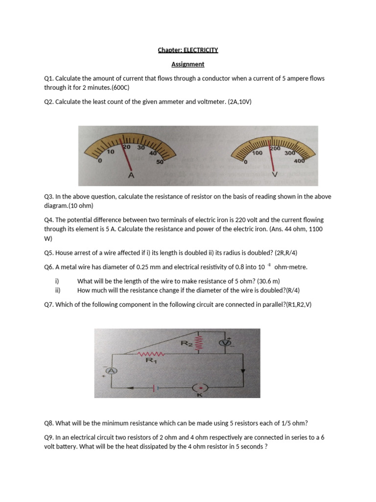 10 Assignment Electricity | PDF | Electrical Resistance And Conductance ...