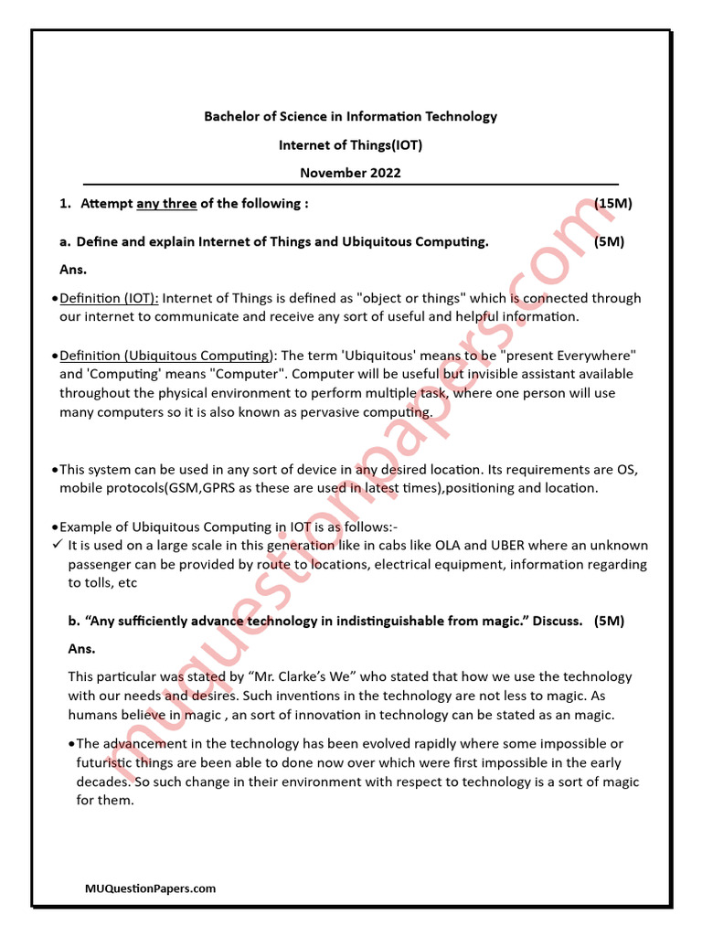 Sem 5 2022 November Internet-Of-things-cbcs | PDF | Debugging | Internet Of Things