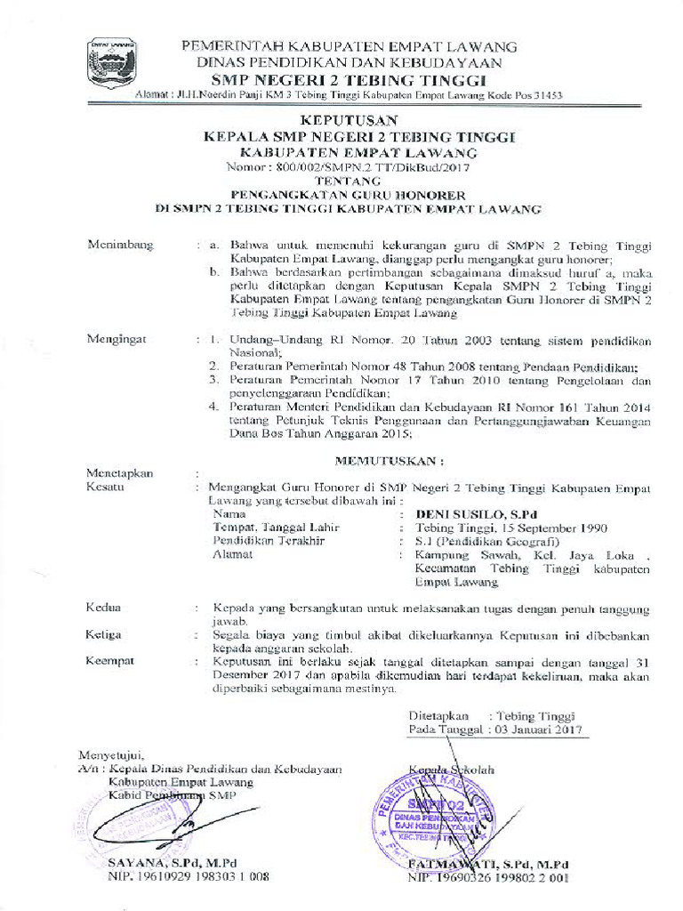 SK PTM DAN SK KEPALA DINAS (Contoh) | PDF