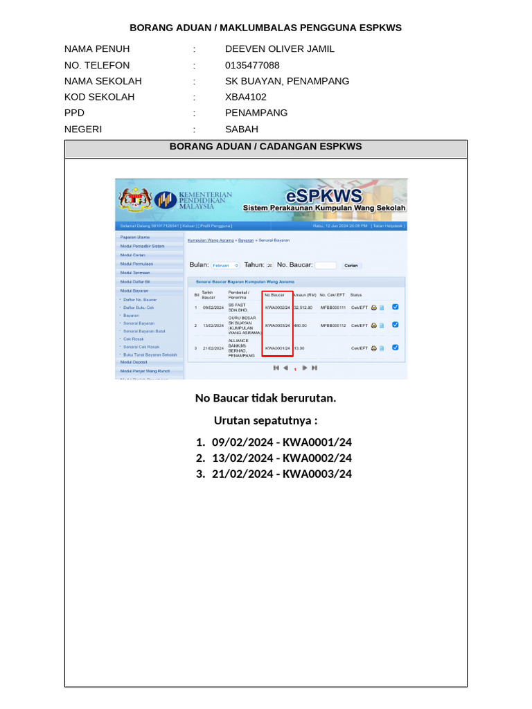 Borang Aduan Espkws | PDF