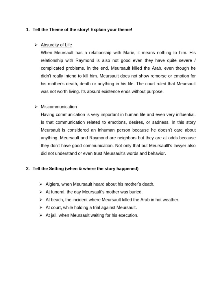 Assigment - May 14 - Theme and Setting of The Stranger | PDF