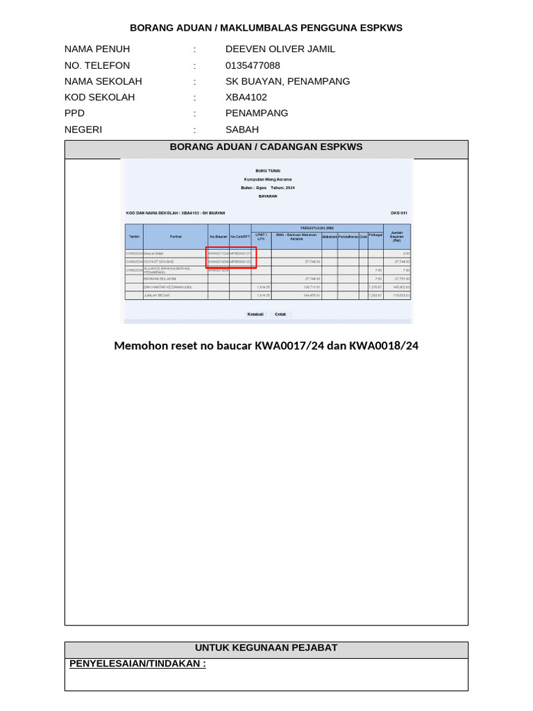 Borang Aduan Espkws | PDF