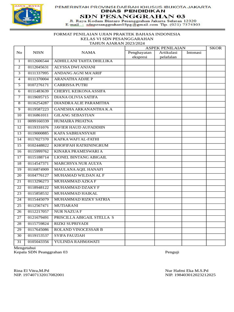 Format Penilaian Ujian Praktek Bahasa Indonesia | PDF