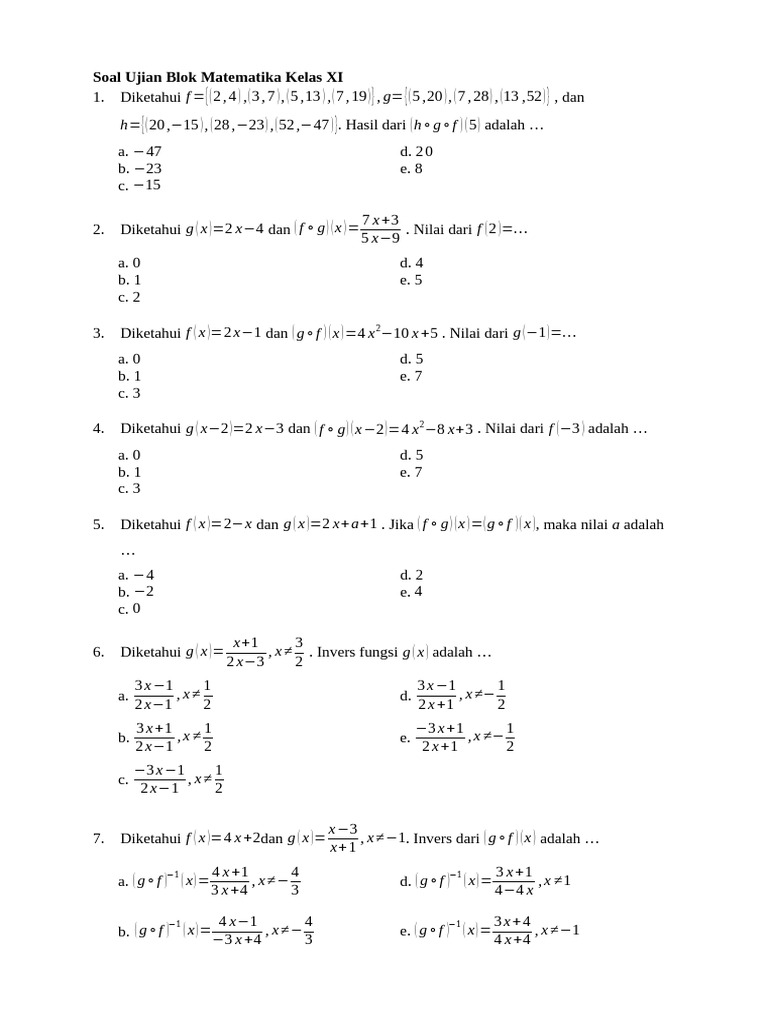 Soal Ujian Blok Matematika Wajib Kelas XI | PDF