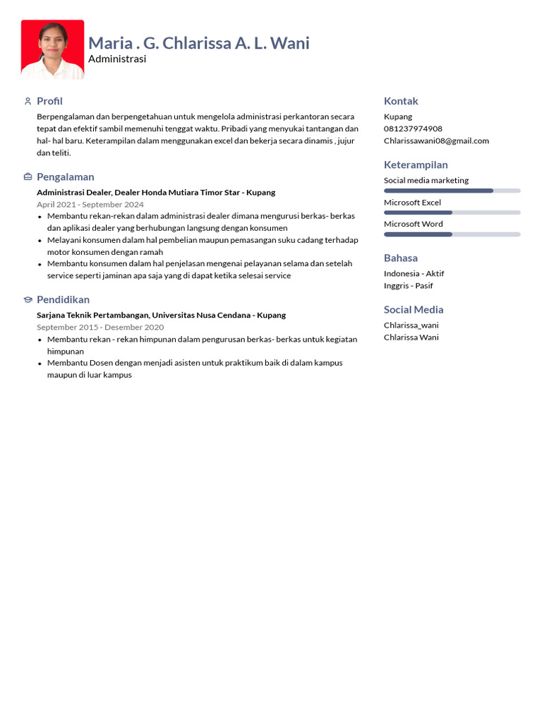 Cv-Maria G Chlarissa A L Wani | PDF