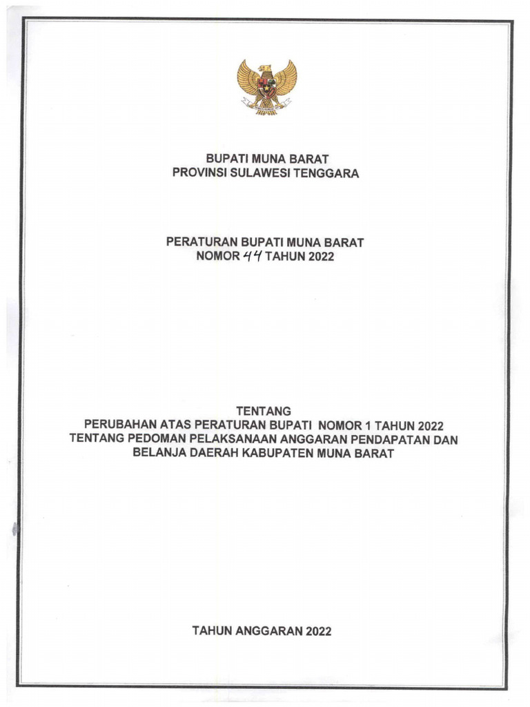 Perbup No 44 Tahun 2022 TTG Pedoman Pelaksanaan APBD | PDF