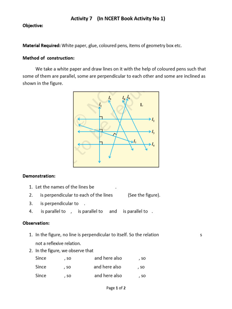 12th Maths Activity No 7 (In NCERT Activity No 1) | PDF | Teaching ...