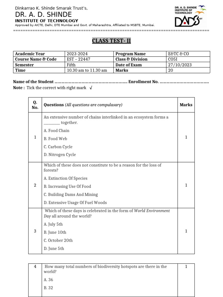 15.class Test-2 Question Paper | PDF | Soil | Ecosystem
