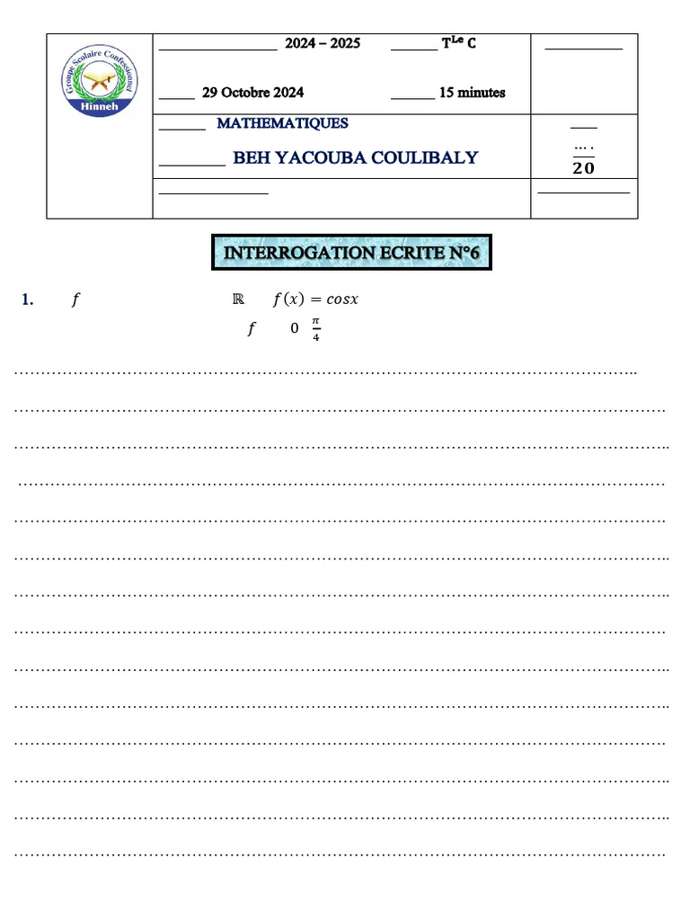 Interro 6 Du Trimestre 1 (TLC) - 2 | PDF