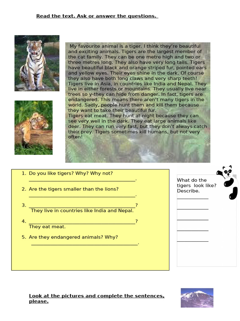 animals-reading-comprehension-exercises_5637 | PDF | Tiger
