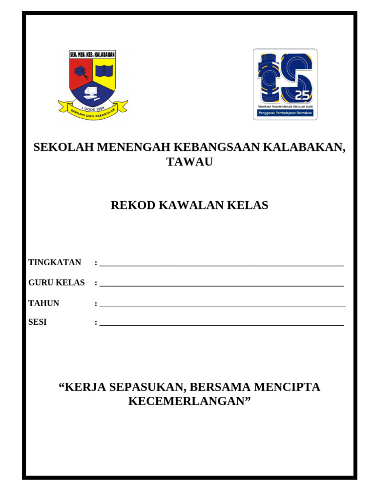 Muka Depan REKOD KAWALAN KELAS | PDF