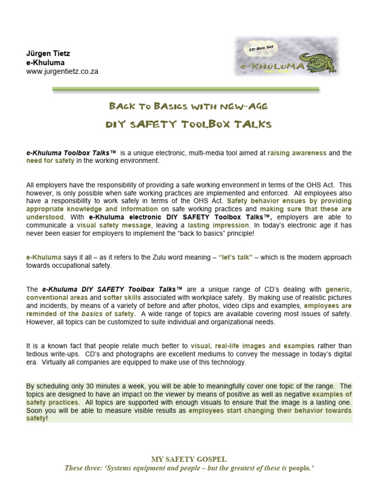DIY-SAFETY-COOL-TOOL-Toolbox-Talks-Overview-Aug-2011-web | PDF ...