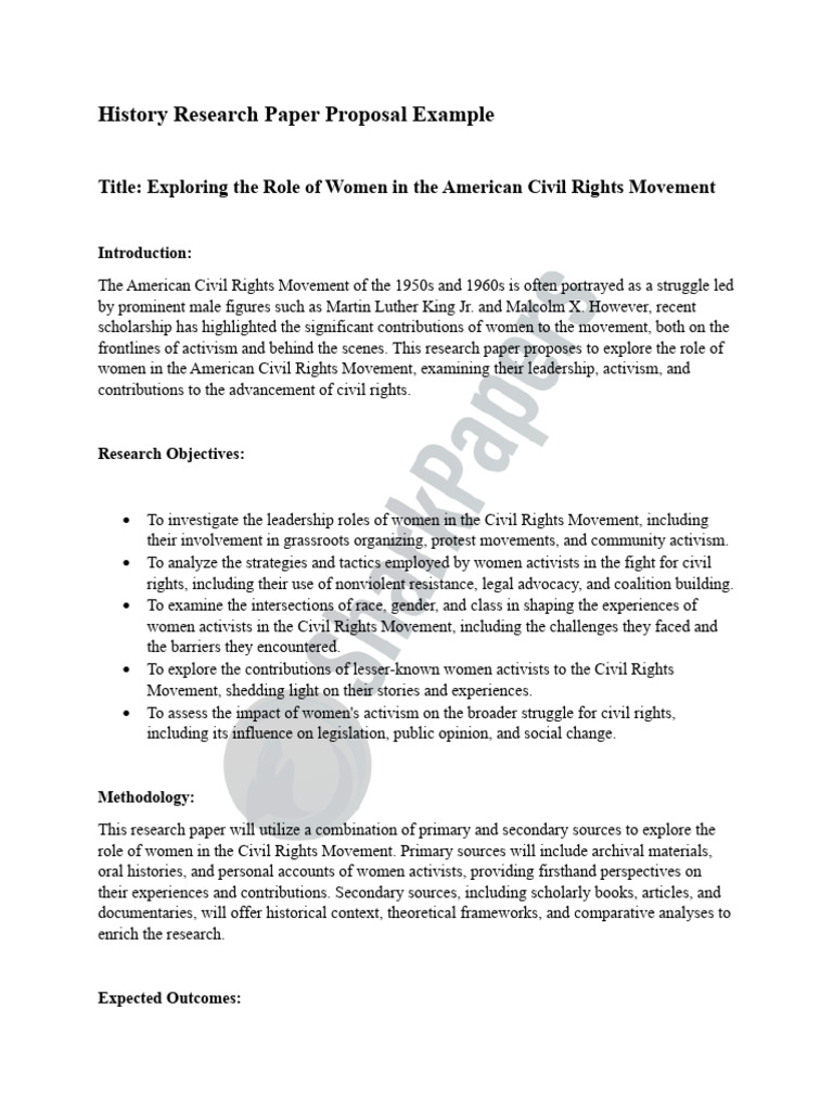 History Research Paper Proposal Example PDF | PDF | Activism | Gender Role