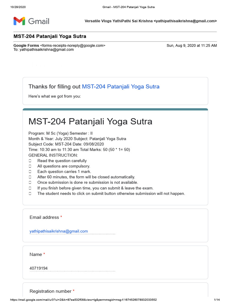 MST-204 PYS - July 2020 - Coreected | PDF | Yoga | Yoga Sutras Of Patanjali