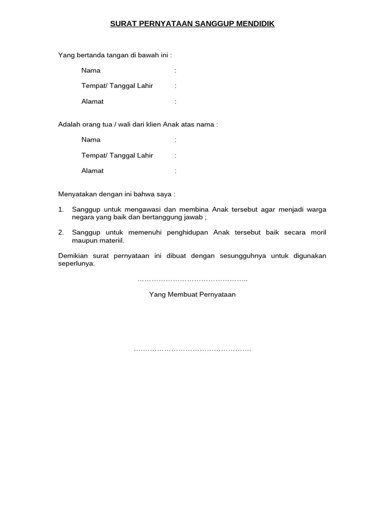 Surat Pernyataan Mendidik Anak | PDF