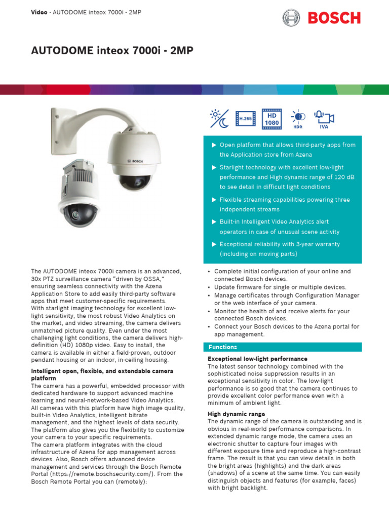 AUTODOME Inteox 7000 2MP | PDF | Camera | Streaming Media