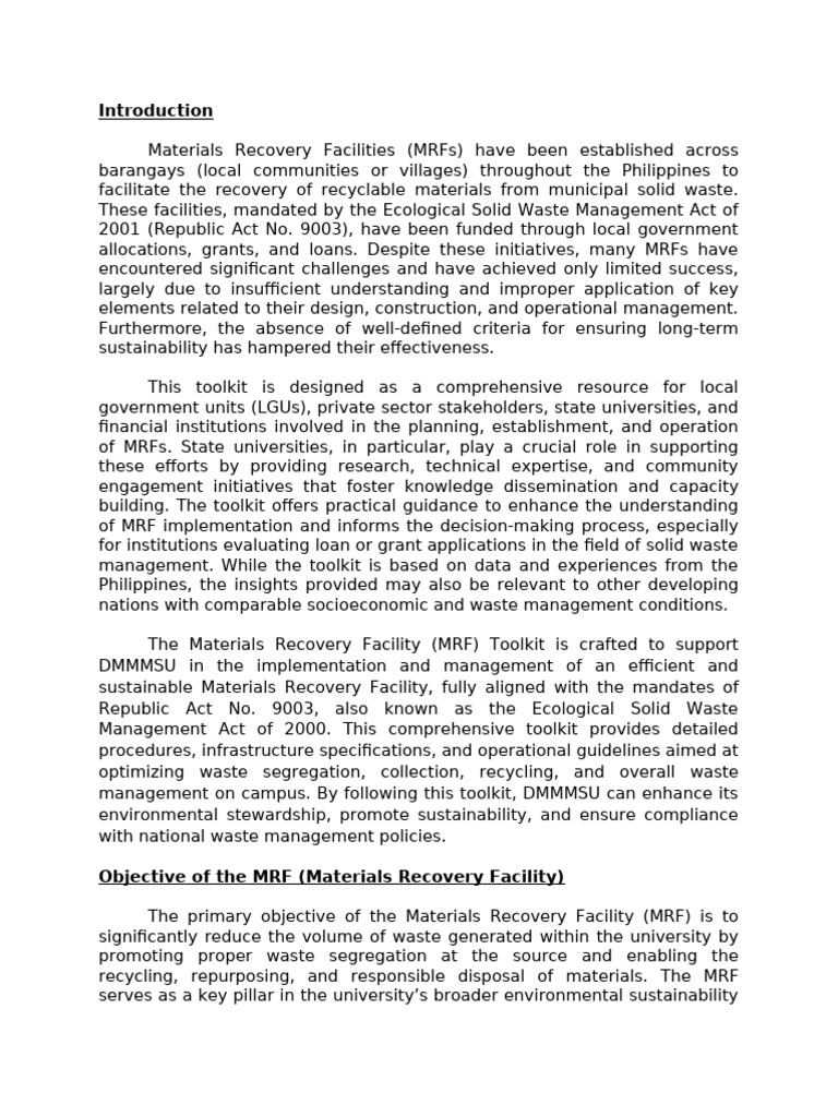 MATERIAL RECOVERY TOOLKIT | PDF | Waste Management | Waste