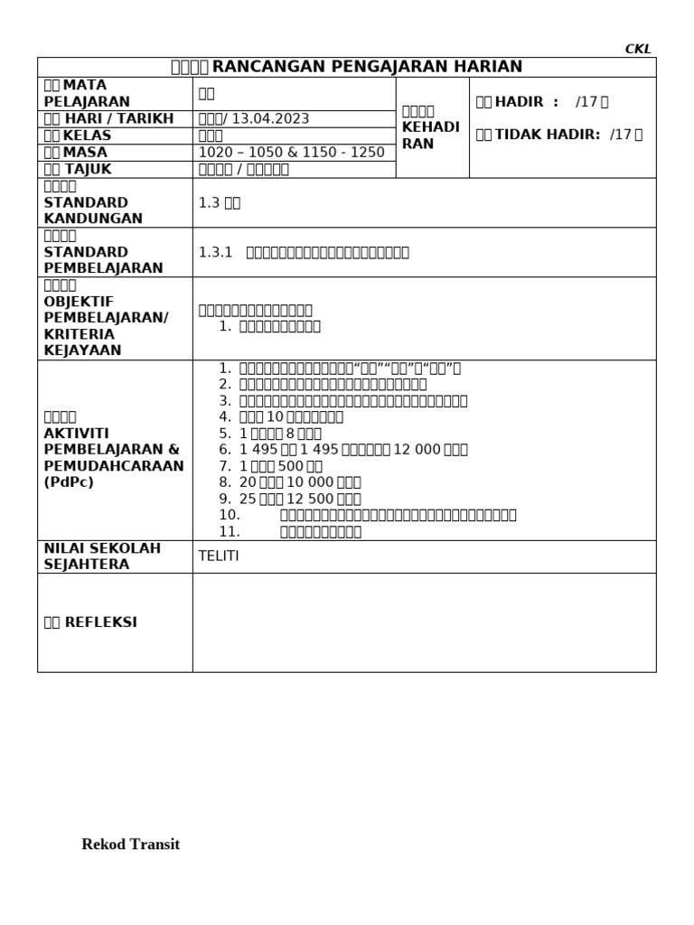 CKL RPH (MT Year 4) 13.04.2023 | PDF