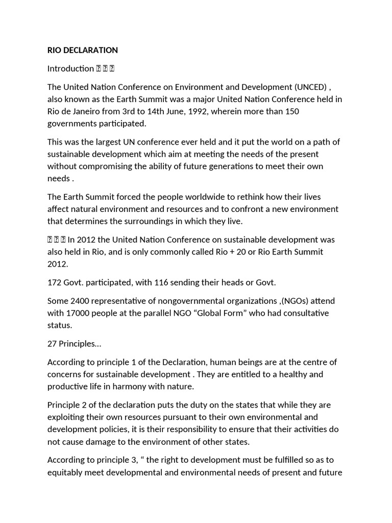 RIO DECLARATION | PDF | Sustainability | Sustainable Development