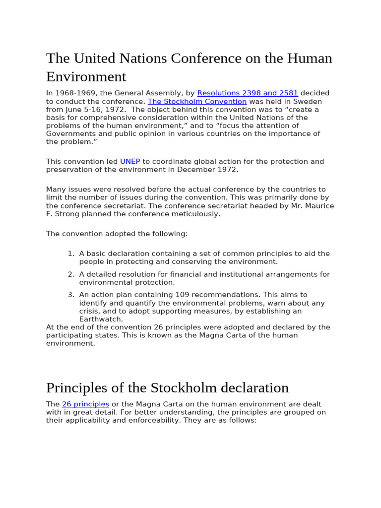 Stockholm Declaration | PDF | Natural Environment
