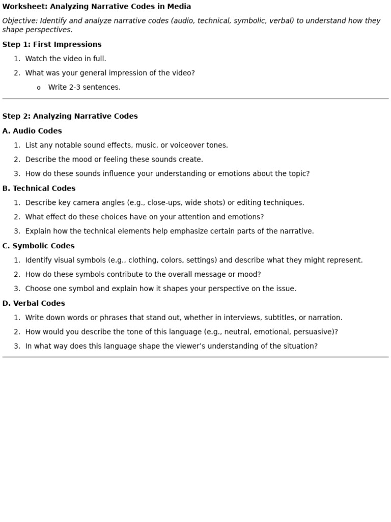 Narrative Code Worksheet | PDF | Computers