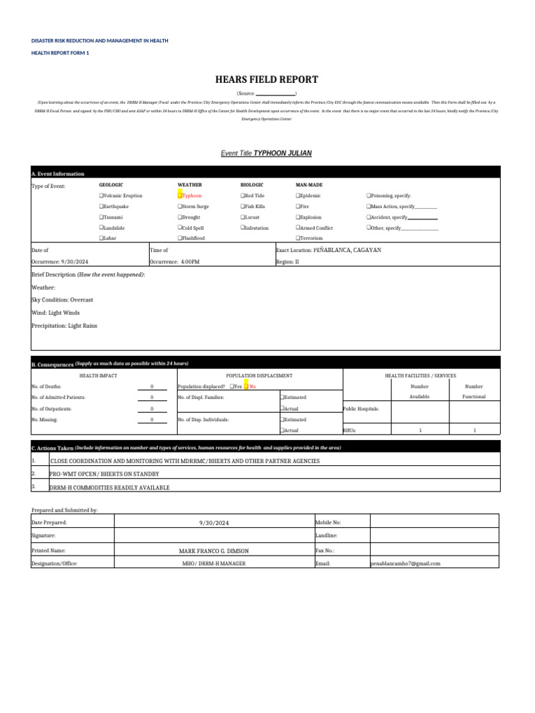 HEARS-Report TC JULIAN 9 30 4pm | PDF | Natural Disasters | Natural Hazards