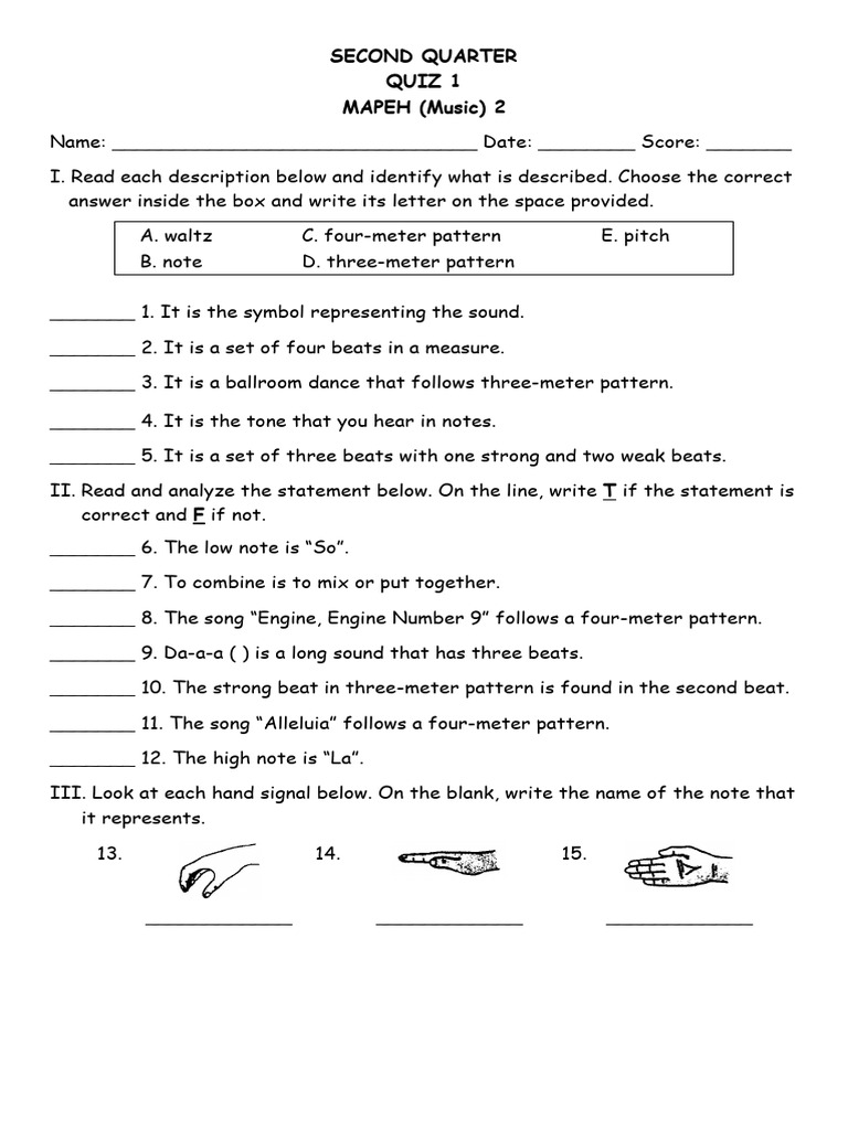 Music 2 2nd Quarter Quiz 1 | PDF