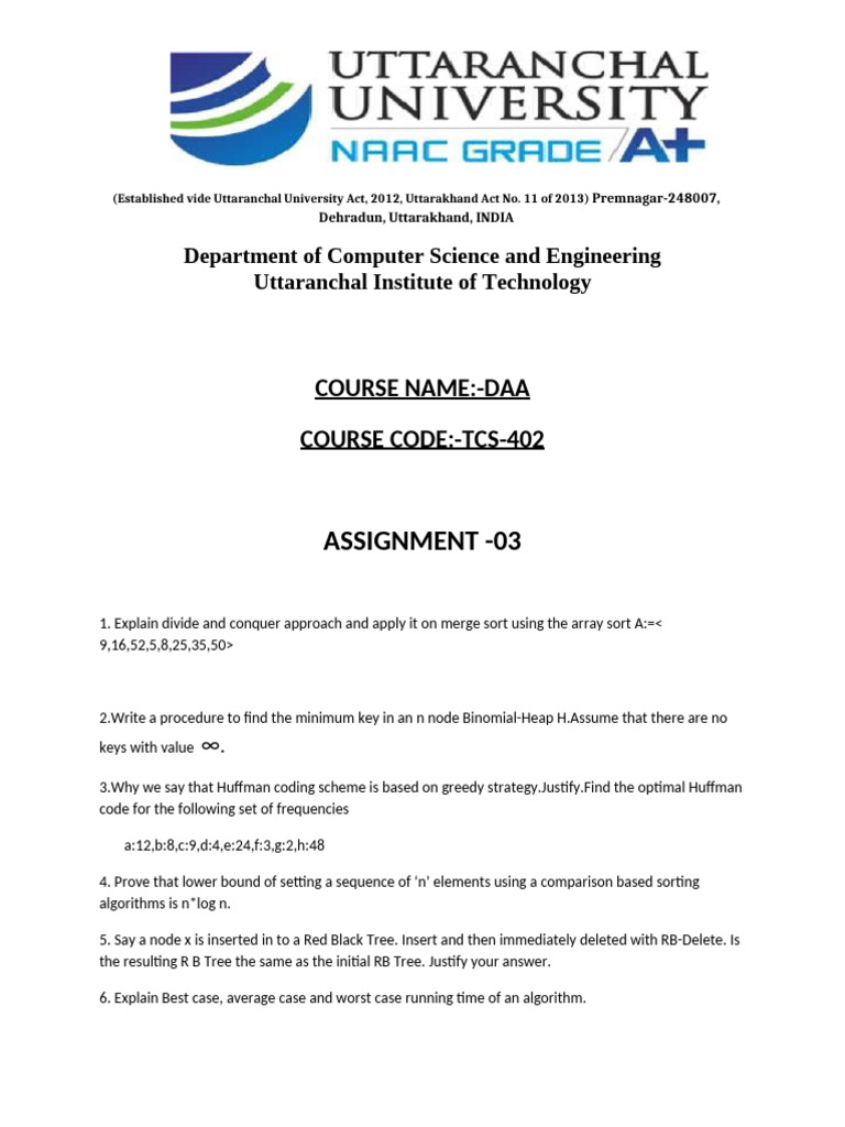 TCS Assignment on Algorithms in Uttarakhand | PDF