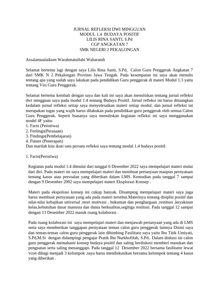 Contoh Jurnal-Refleksi-Dwi-Mingguan-Modul-1.4 | PDF