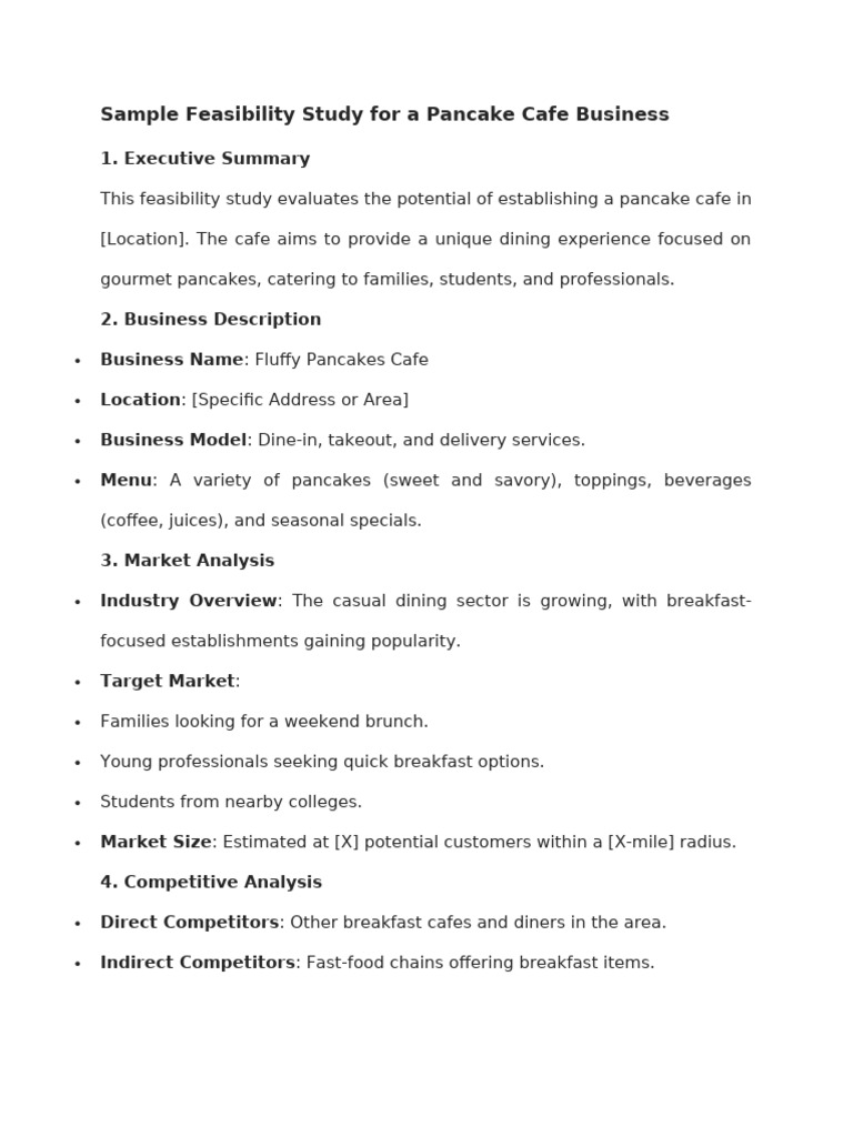 Sample Feasibility Study For A Pancake Cafe Business | PDF | Menu | Restaurants
