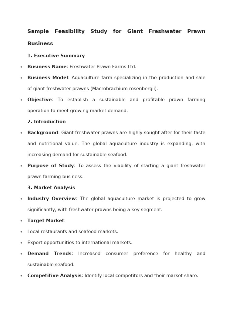 Sample Feasibility Study For Giant Freshwater Prawn Business | PDF ...