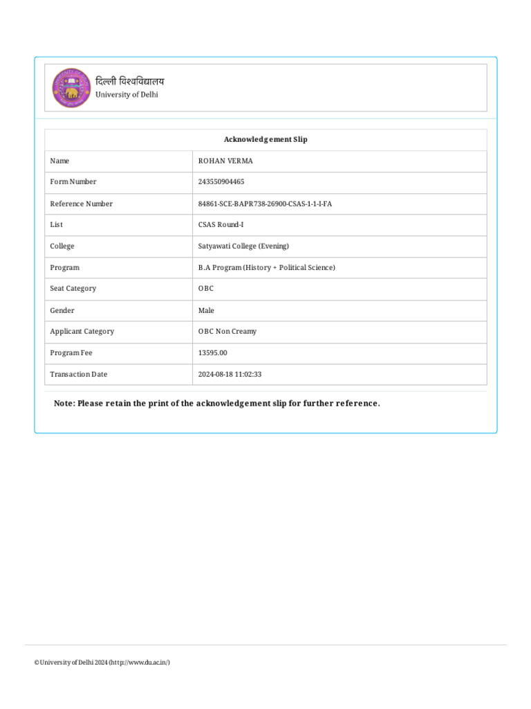 Fees Payment Slip | PDF