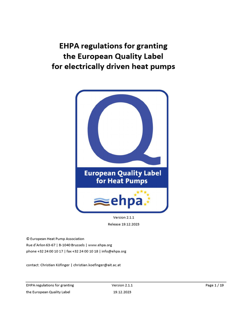 EHPA Quality Label Regulations 2023 | PDF | Heat Pump | Water Heating