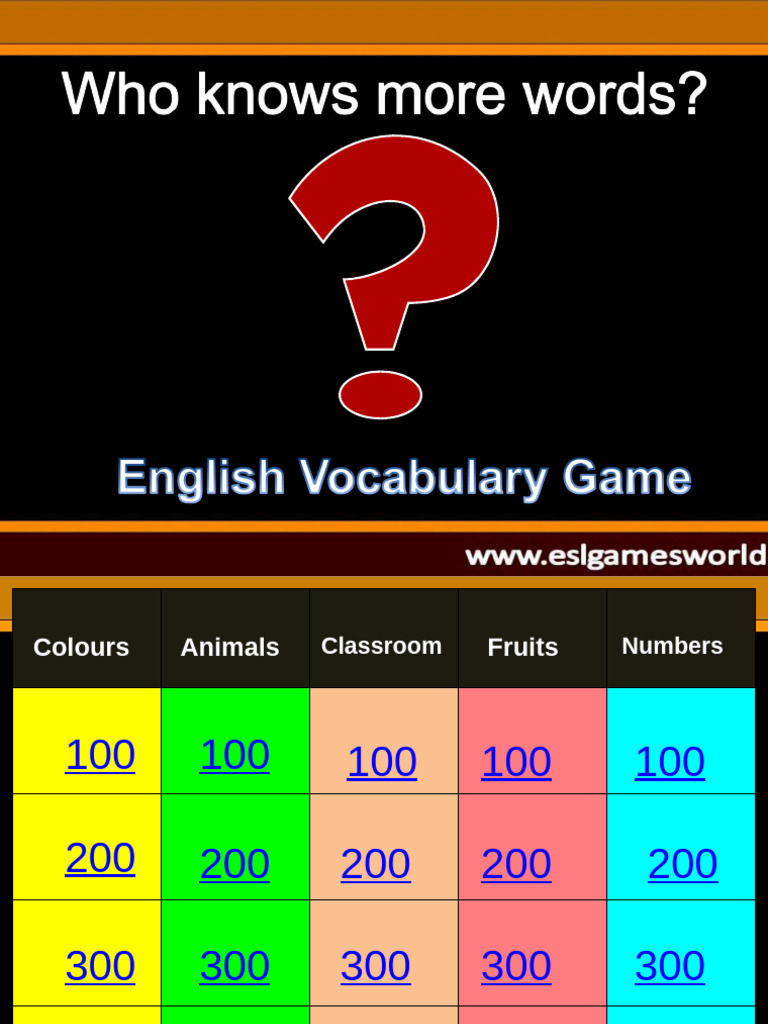Jeopardy Game Colours Animals Classroom Fruits and Fun Activities Games - 40155 | PDF