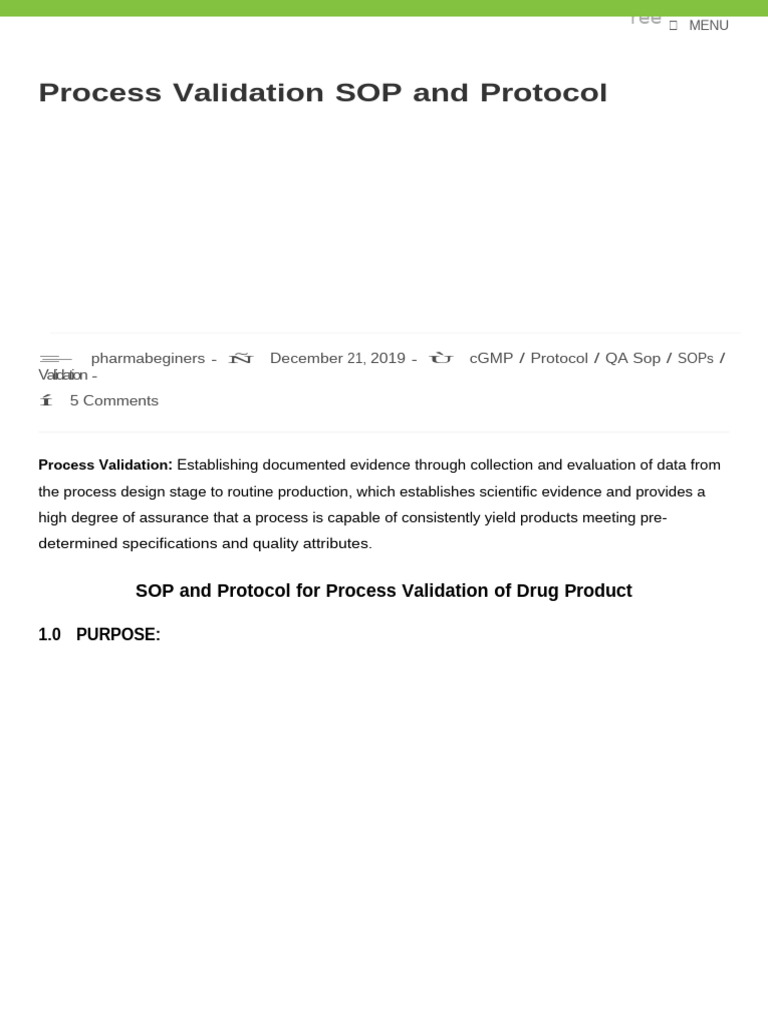 Pharmabeginers Com Process-Validation-Sop-And-Protocol | PDF ...