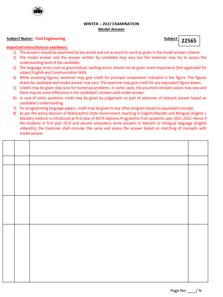 2022-Winter-Model-Answer-Paper | PDF | Metalworking | Mechanical Engineering