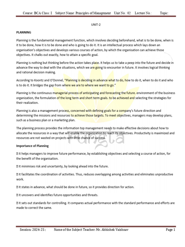 POM Unit - 2 | PDF | Policy | Planning