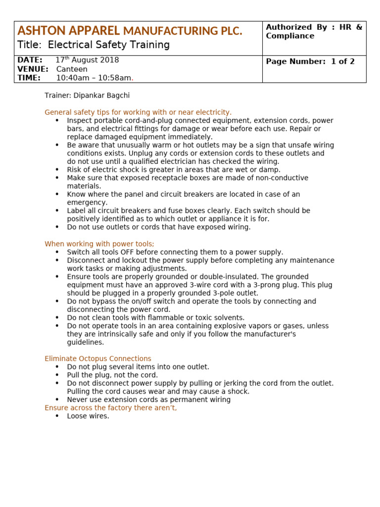 Electrical Safety Training | PDF | Electrical Engineering | Electricity