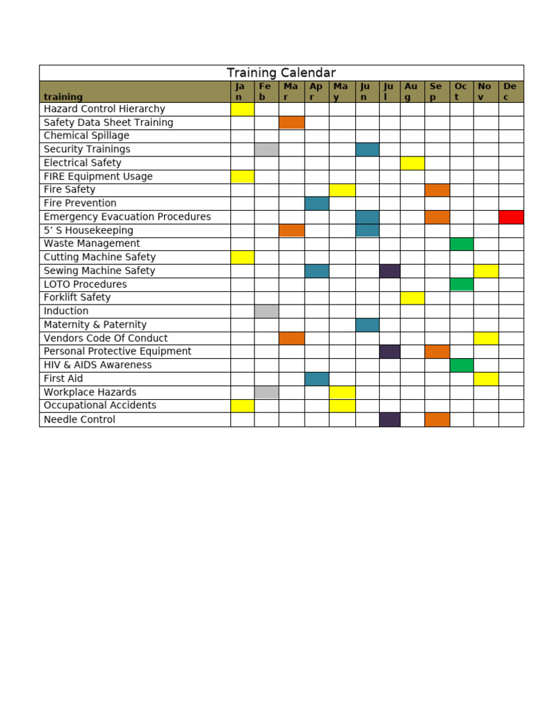 2018 Training Calendar | PDF