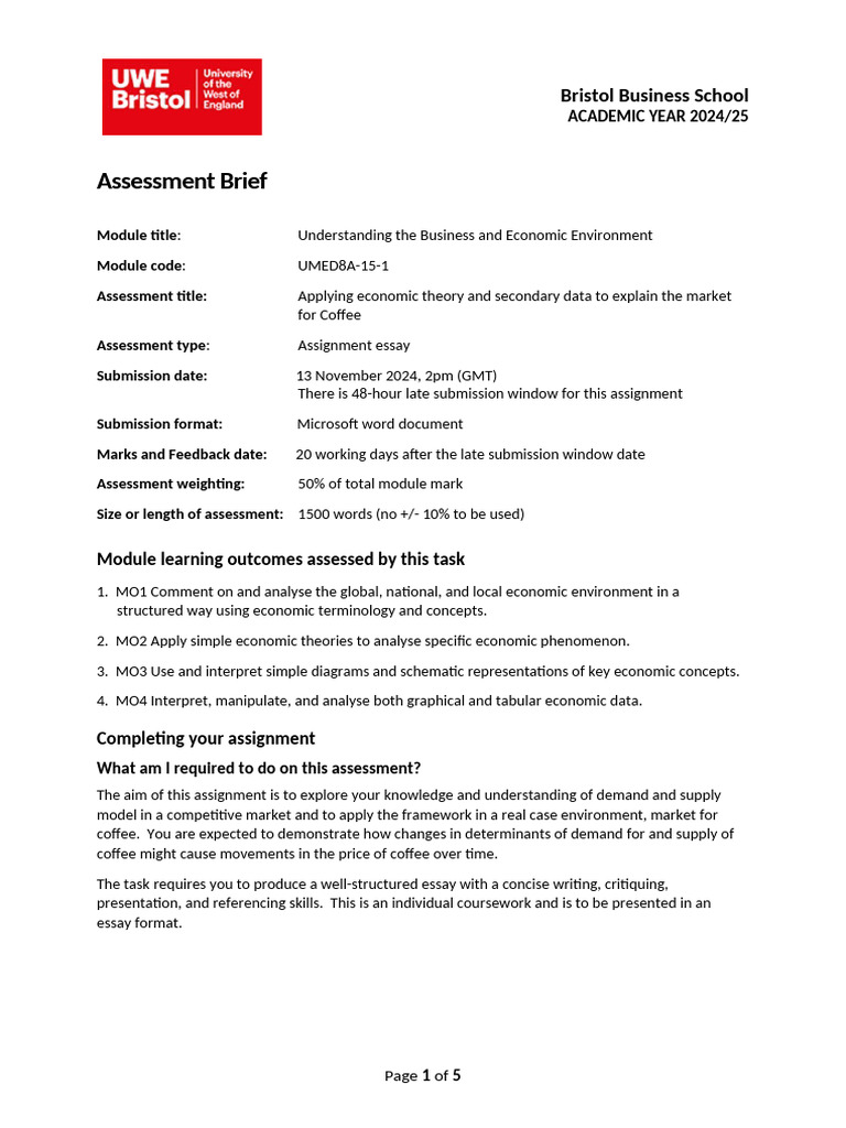 UBEE Assessment Brief - 2024-25 | PDF | Supply And Demand | Plagiarism