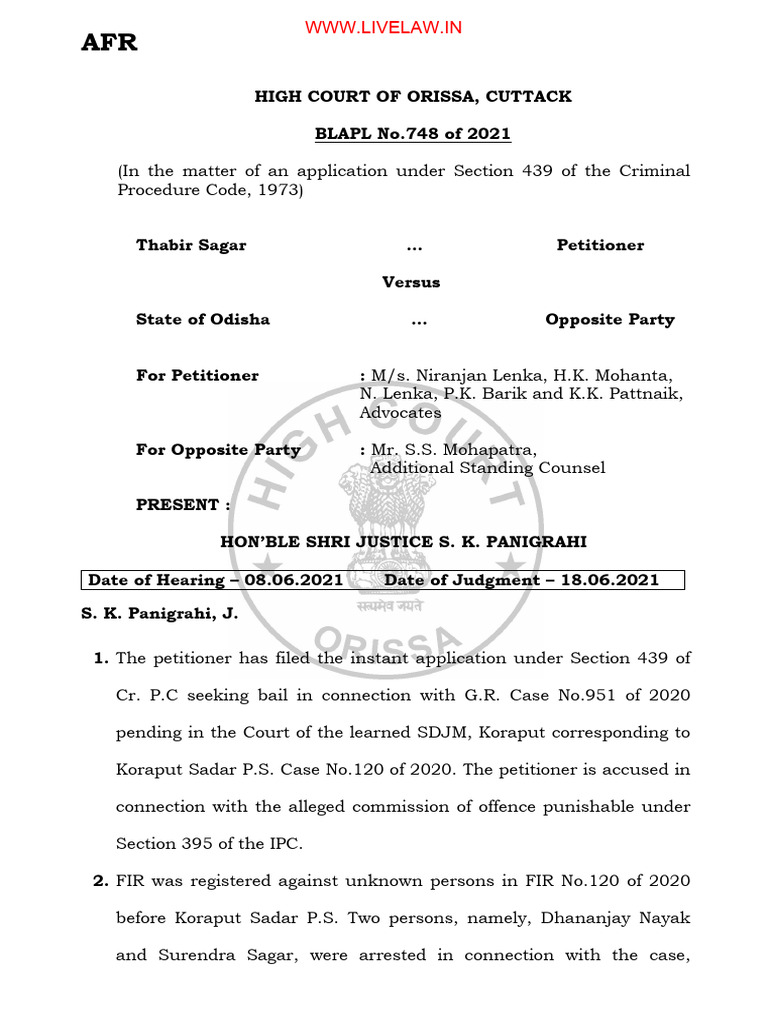 Orissa High Court Bail Application Ruling | PDF | Affidavit | Legal Procedure