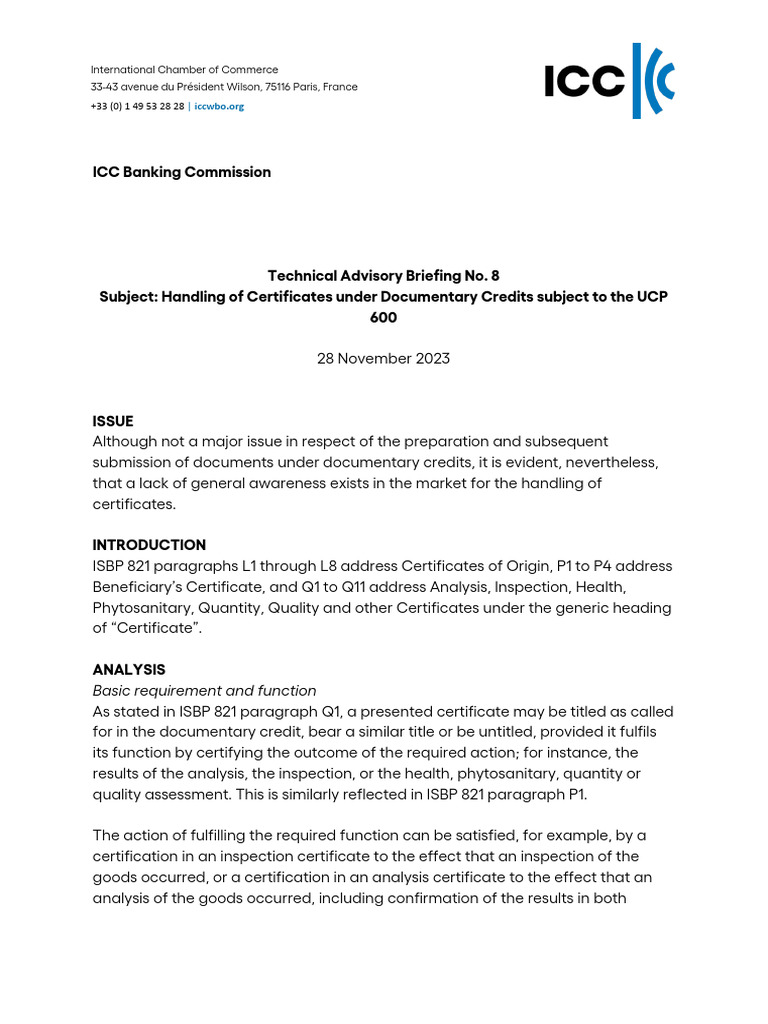 TA Briefing No 8 Certificates | PDF | Letter Of Credit