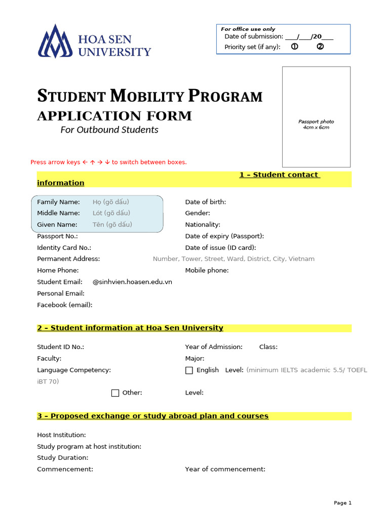 Outbound Student Mobility Application Form | PDF | Government And ...