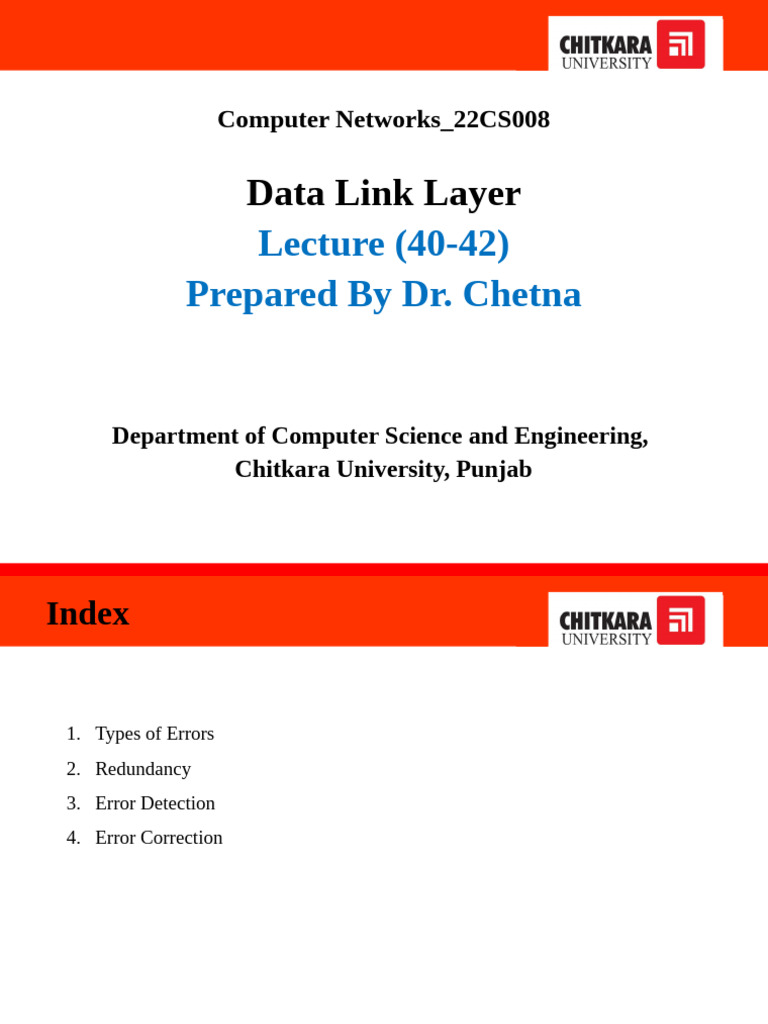 Lecture No 40 42 Data Link Layer Pdf Error Detection And Correction Network Topology