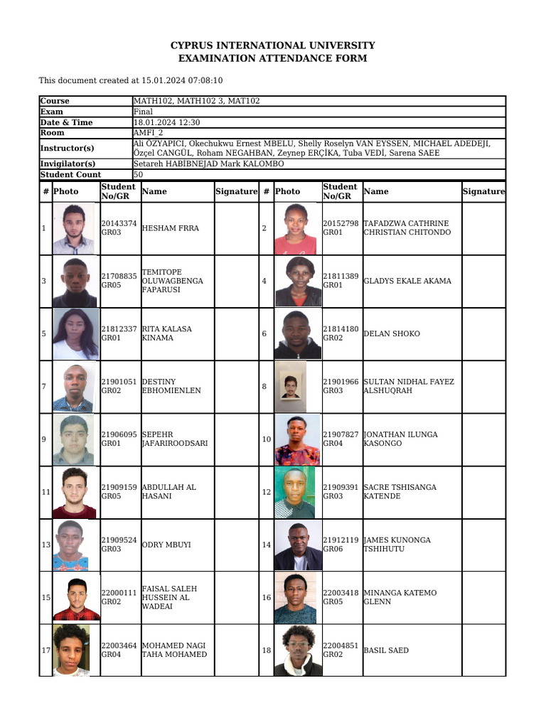 Exam Attendance FINAL EXAM | PDF